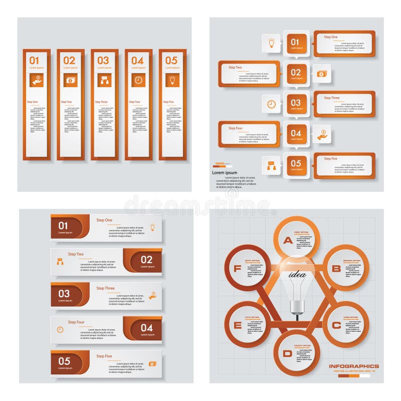 Collection of 4 Orange Color Template Graphic or Website Layout. Vector ...