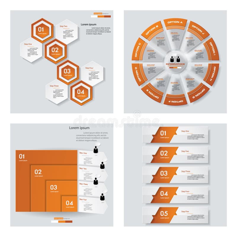 Collection of 4 Orange Color Template Graphic or Website Layout. Vector ...