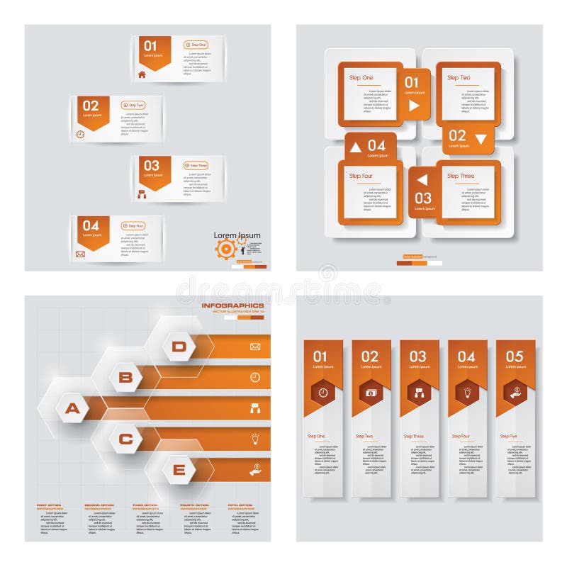 Collection of 4 Orange Color Template Graphic or Website Layout. Vector ...