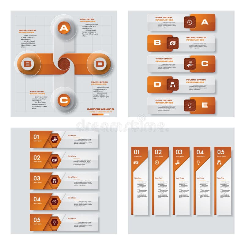 Collection of 4 Orange Color Template Graphic or Website Layout. Vector ...