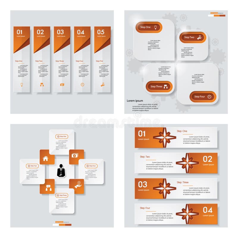 Collection of 4 Orange Color Template Graphic or Website Layout. Vector ...
