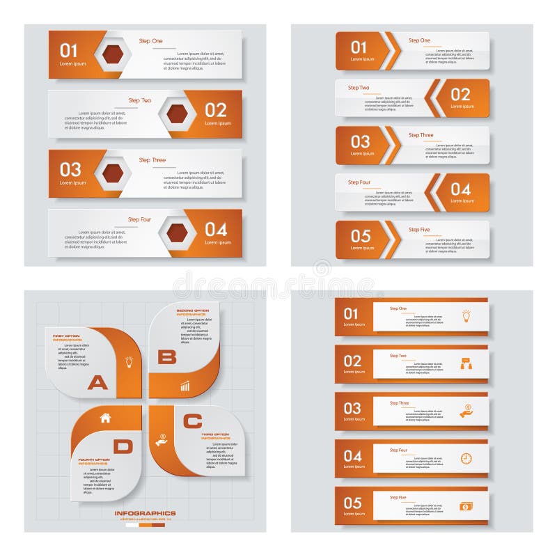 Collection of 4 Orange Color Template Graphic or Website Layout. Vector ...