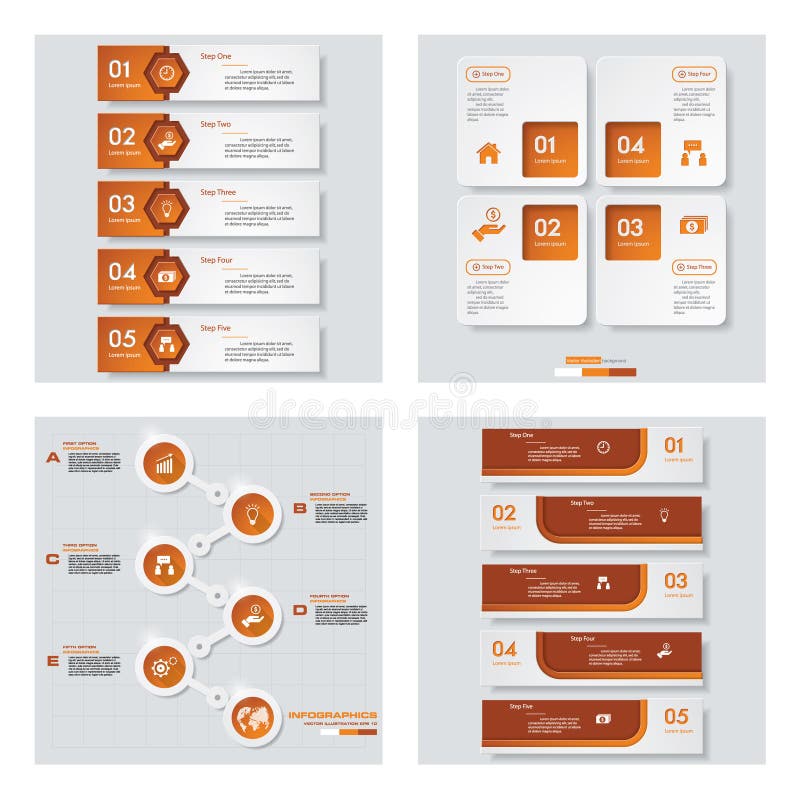 Collection of 4 Orange Color Template Graphic or Website Layout. Vector ...
