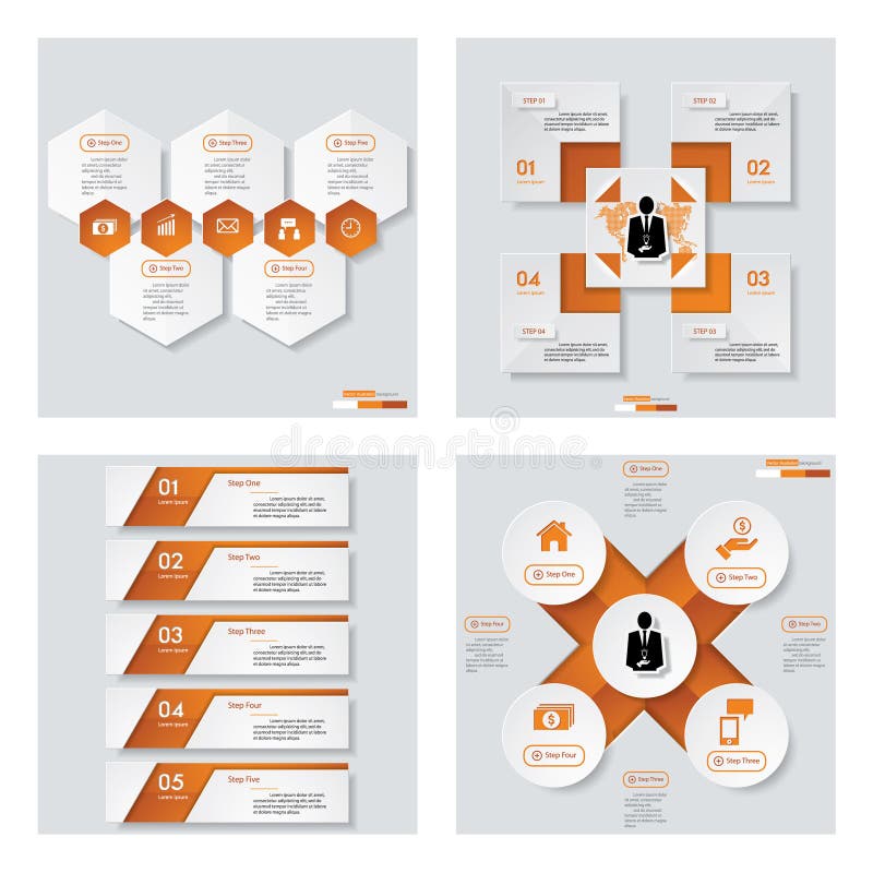 Collection of 4 Orange Color Template/graphic or Website Layout. Vector ...