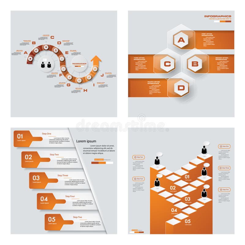 Collection of 4 Orange Color Template/graphic or Website Layout. Vector ...