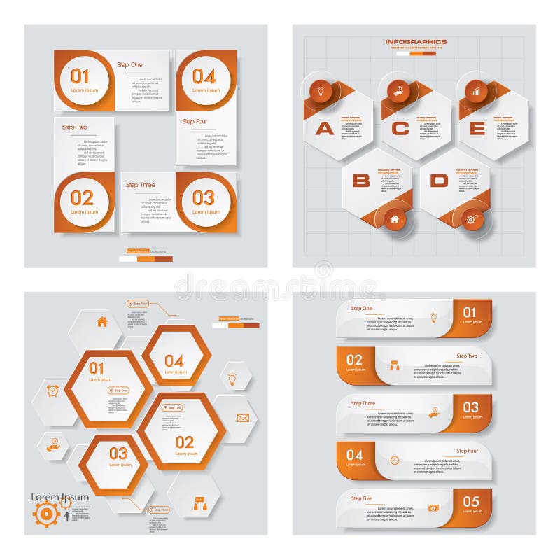 Collection of 4 Orange Color Template/graphic or Website Layout. Vector ...