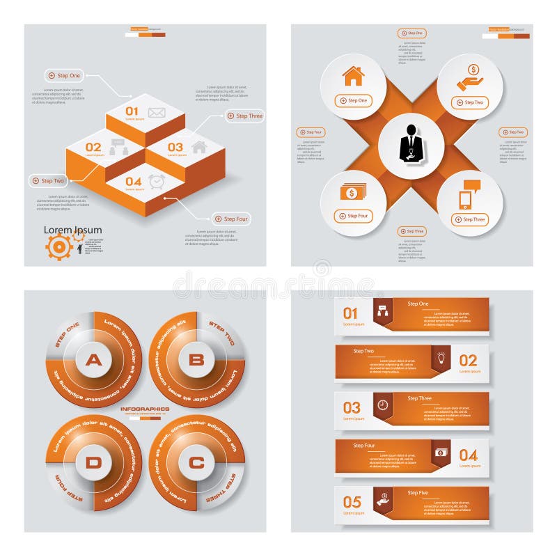 Collection of 4 Orange Color Template/graphic or Website Layout. Vector ...