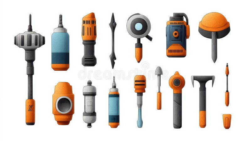 Collection of Orange Construction Tools Stock Illustration ...
