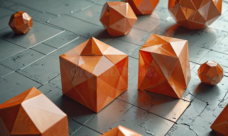 A Collection of Orange Geometric Shapes on a Grey Surface. Stock ...