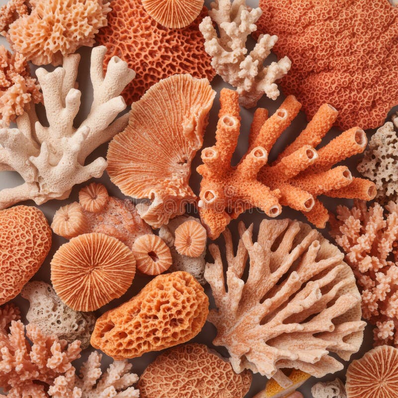 Collection of Orange and Pink Coral Specimens Stock Illustration ...