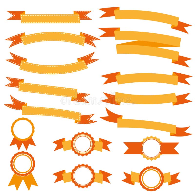 Collection Orange Ribbon Banners Stock Vector - Illustration of text ...
