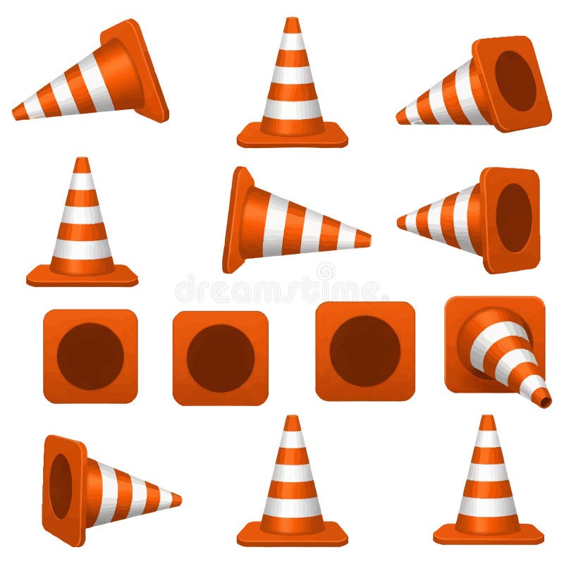 Collection of Orange and White Striped Traffic Cone Icons Stock ...