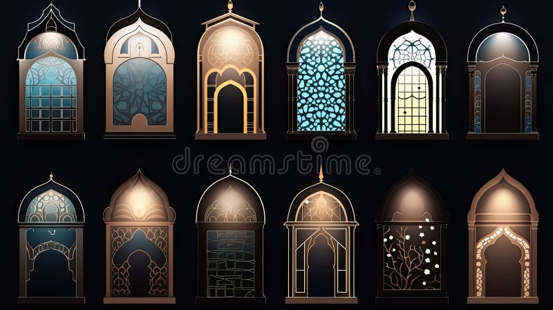 Islamic Windows and Arches with Modern Boho Design in Oriental Style ...