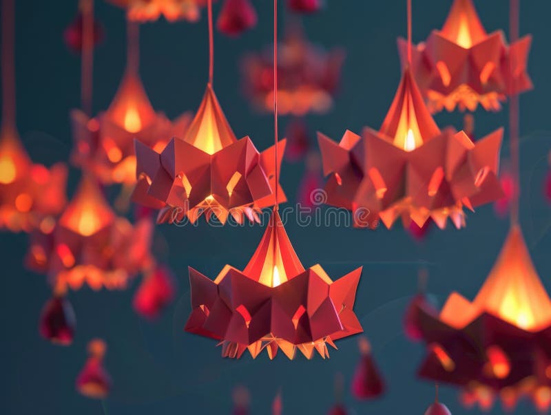 Origami Decorations on a Ceiling Stock Photo - Image of unique, display ...