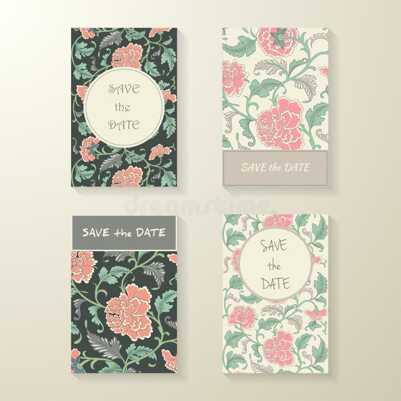 Collection of Ornamental Colored Antique Floral Card Vector Templates ...