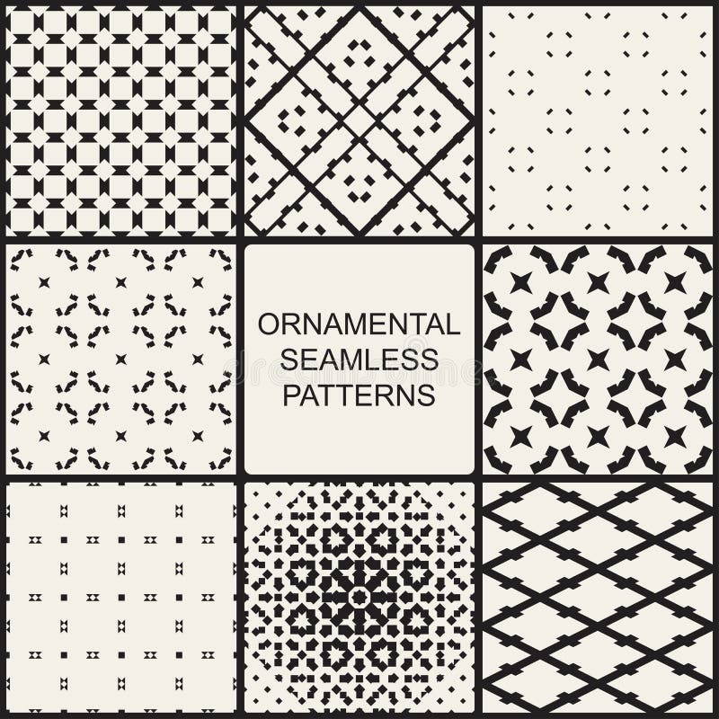Collection of Ornamental Seamless Stylish Patterns. Grid Geometric ...