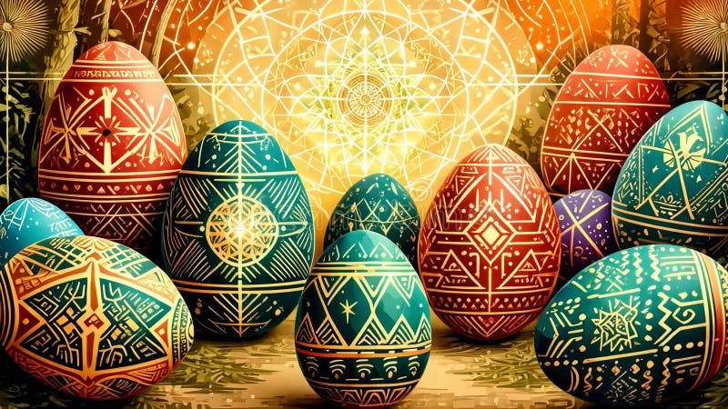 A Collection of Ornate Easter Eggs Featuring Intricate Gold Geometric ...