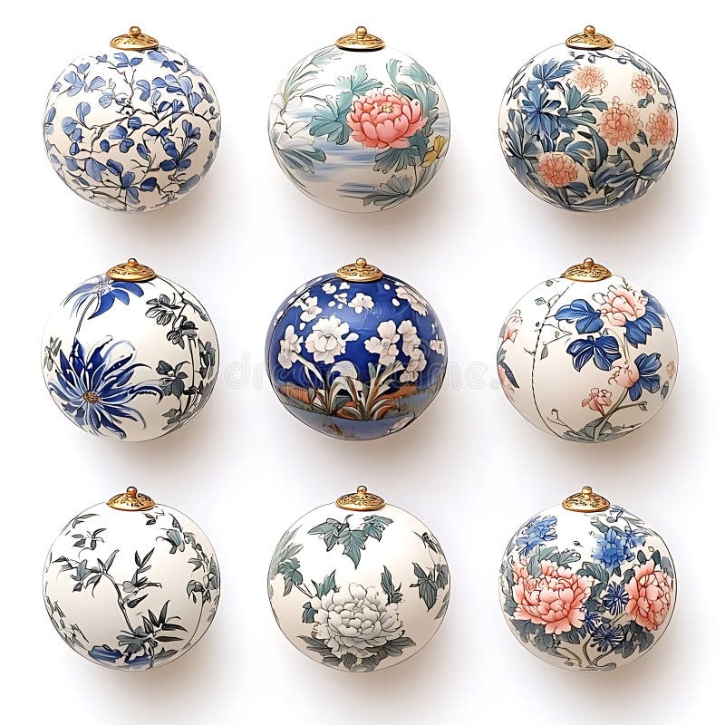 Collection of Ornate Floral Ceramic Spheres Stock Illustration ...