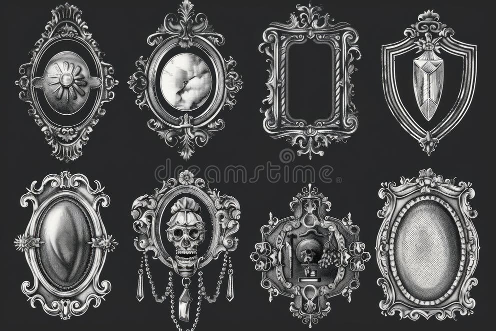 Collection of Ornate Frames Against a Black Backdrop. Ideal for Adding Elegance To Designs Stock ...