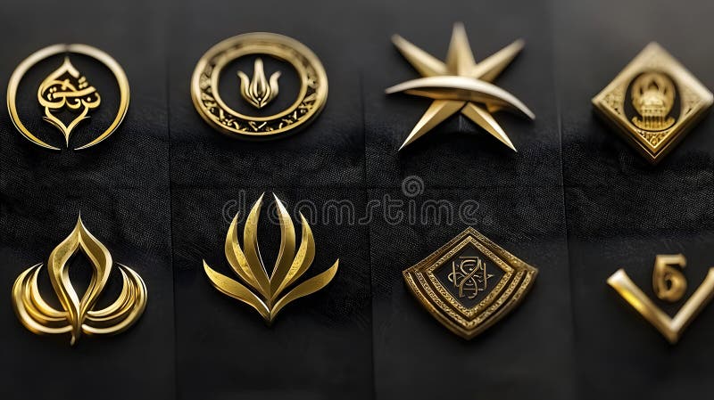 Collection of Ornate Gold Emblems and Symbols. Stock Illustration ...
