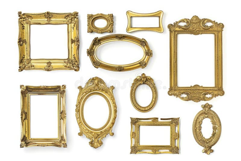 A Collection of Ornate Gold Frames on a White Background. Perfect for Adding a Touch of Elegance ...