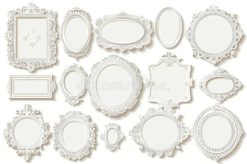 Collection of Ornate White Frames on White Background. Ideal for Adding ...