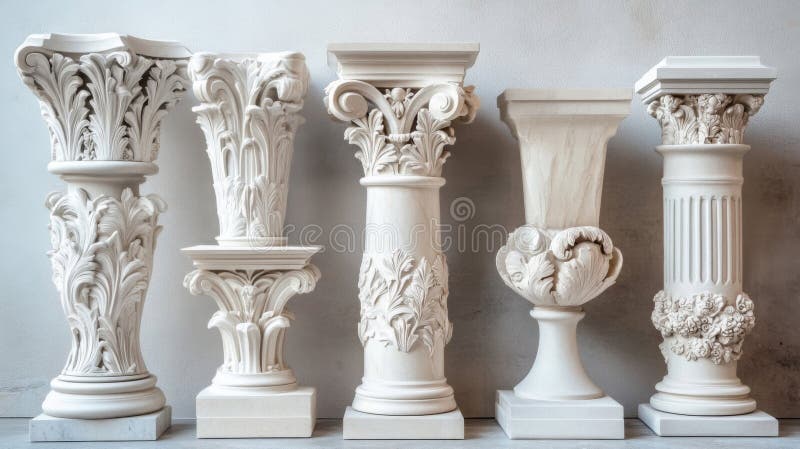 Collection of Ornate White Stone Columns Stock Illustration ...
