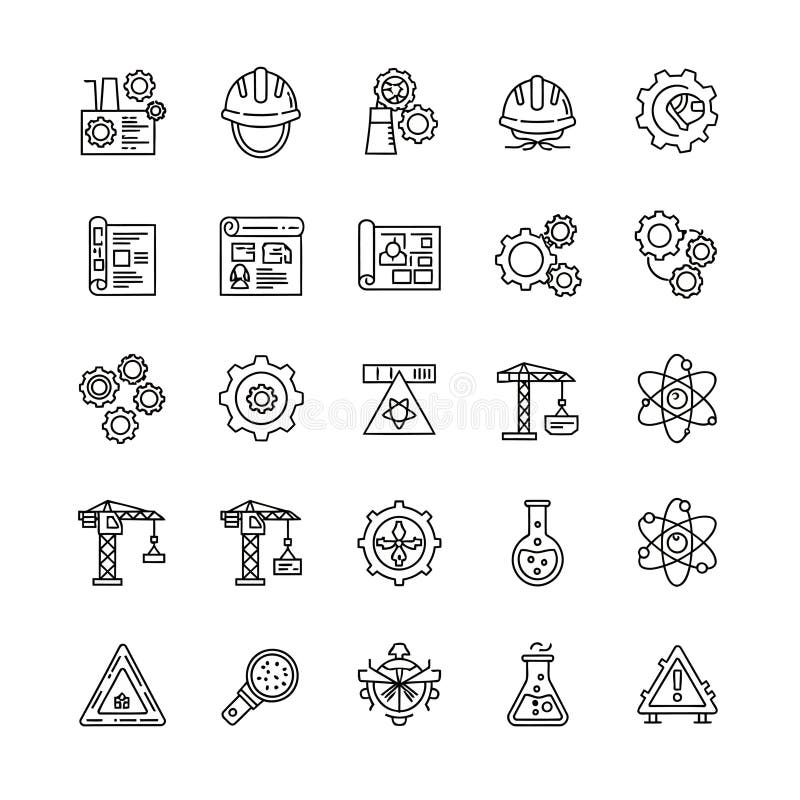 Construction Project Outline Icons Collection Stock Illustrations ...