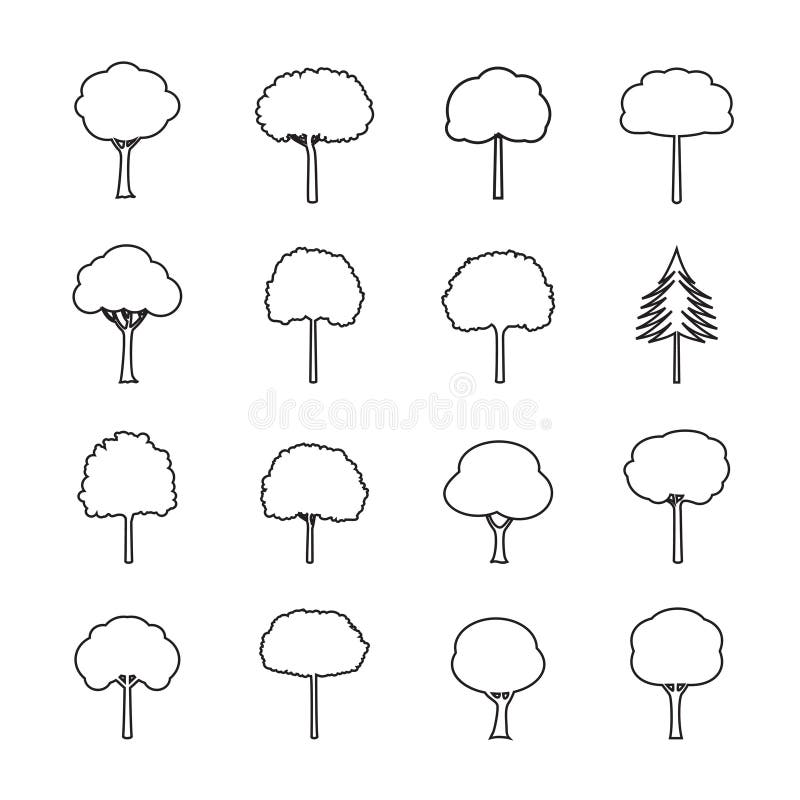 Collection of Outline Trees. Vector Icons. Stock Illustration ...