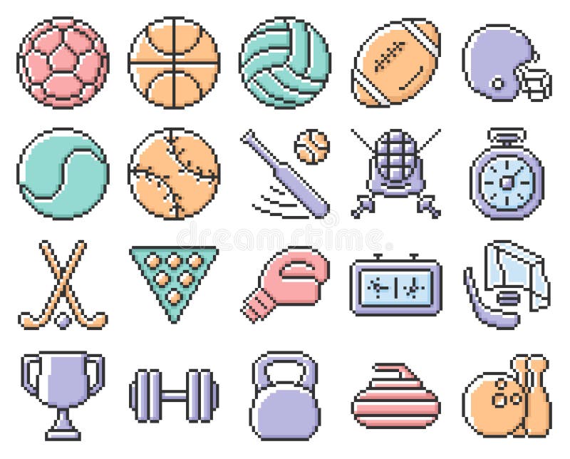 Collection of Outlined Pixel Sport Icons Stock Vector - Illustration of ...