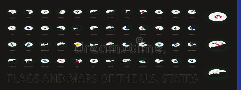 Collection of Oval Maps and Flags of the U.S Stock Vector ...