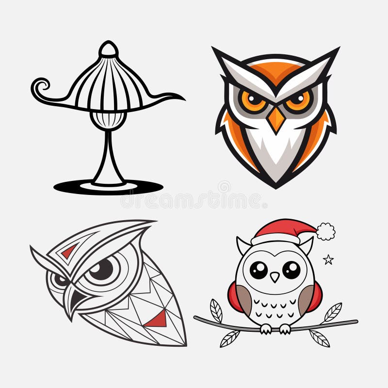 Collection of Owl Illustrations Isolated on White Background Featuring ...