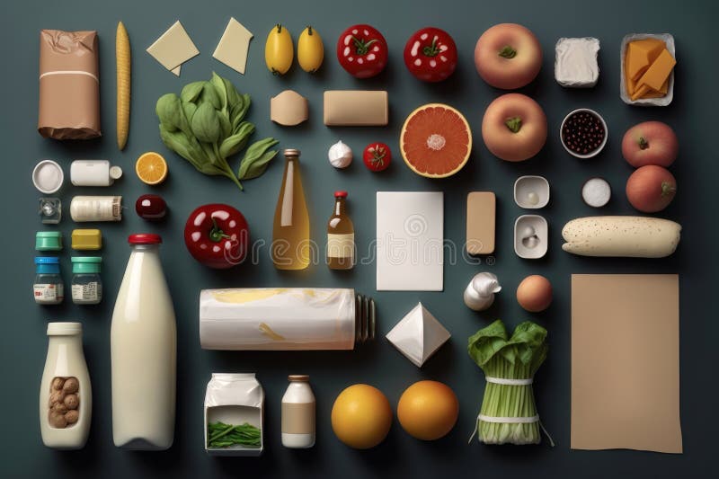 Collection of Packaged Processed Food on Grey Background. AI Generation ...