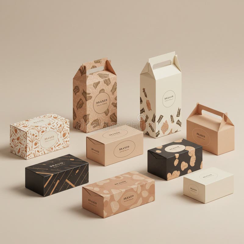 A Collection of Packaging Boxes in Various Pastel and Neutral Tones ...