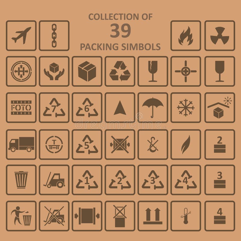 Et of Packaging Icons, Packing Cargo Labels, Delivery Service Symbols ...