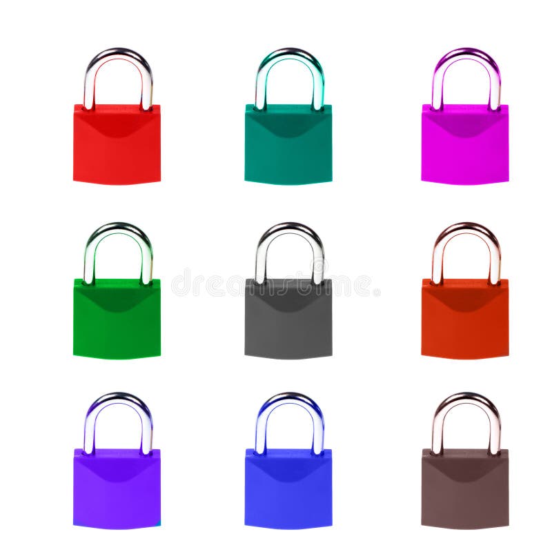Collection of 9 Padlock Isolated on White Stock Image - Image of locked ...