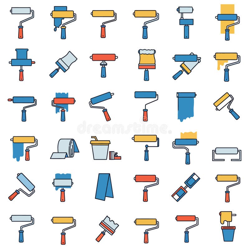 Collection of Paint Roller Vector Icons Stock Illustration ...