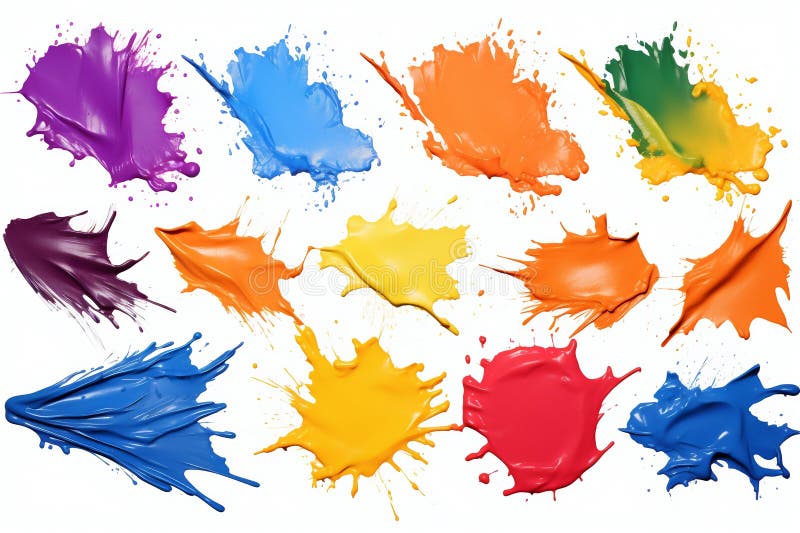 Collection of Paint Splashes Isolated on White Background. Generative ...