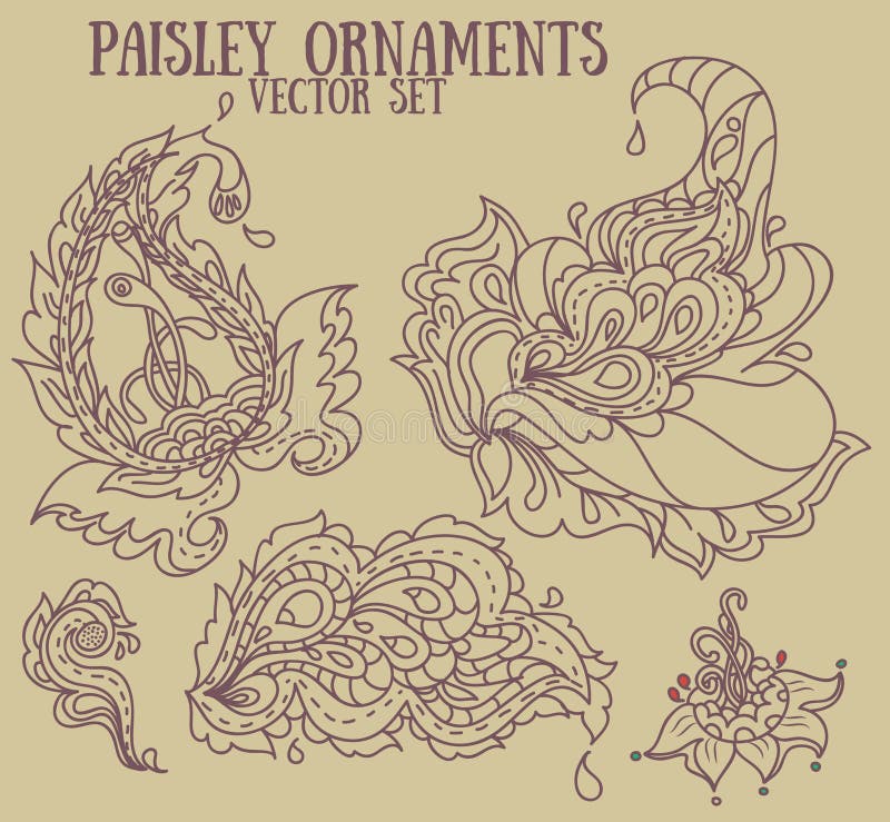 Collection of Paisley Decorative Elements Stock Vector - Illustration ...