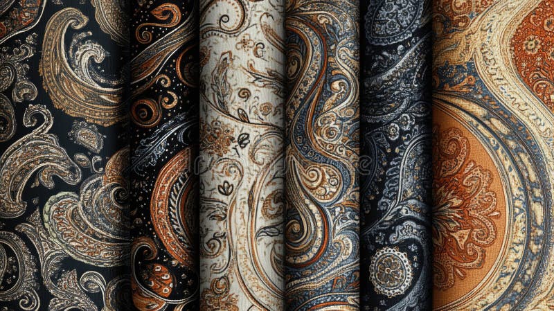A Collection of Paisley Fabric with Different Colors and Patterns Stock ...