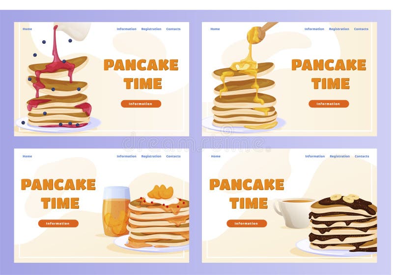 Collection Pancake Time Internet Advertisement Vector Flat Illustration ...
