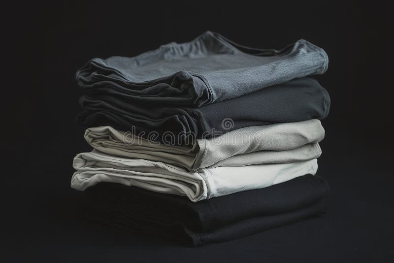 A Collection of Pants in Shades of Gray, Black, and Beige is Neatly ...