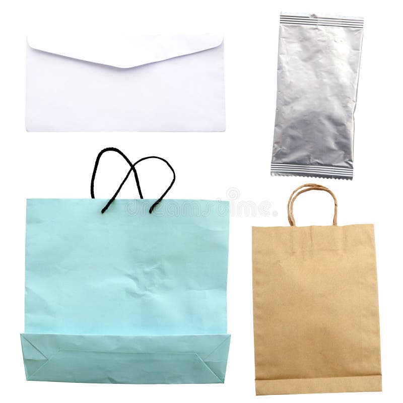 Collection of Paper Bag and Foil Package on White Stock Photo - Image ...