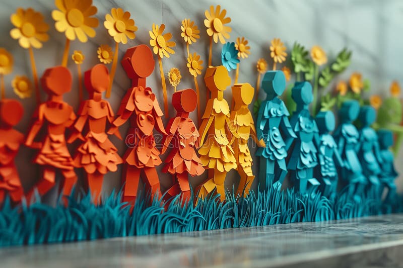 Collection of Paper Cut Individuals Standing in a Row Next To Each ...