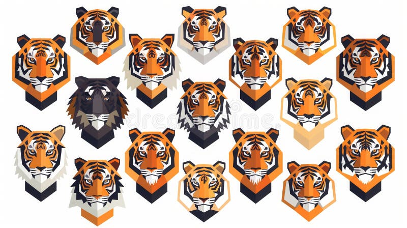 Collection of Paper Cut Outs Featuring Different Tiger Species Stock ...