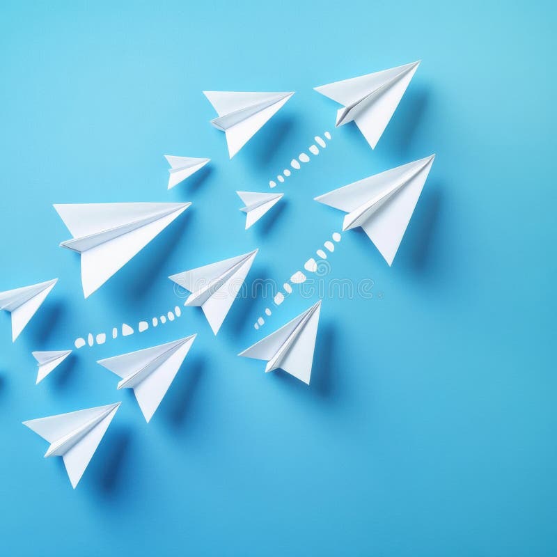Group of Paper Planes Flying in One Direction with One Plane Pointing ...