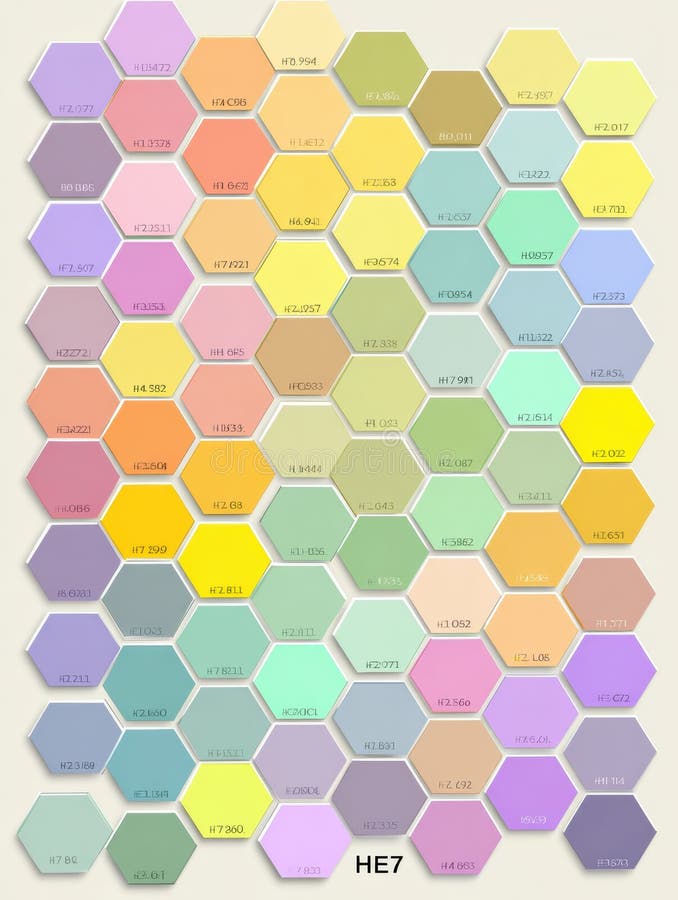 Colorful Hexagonal Palette Display Showcasing a Range of Pastel Shades with Identification Codes ...