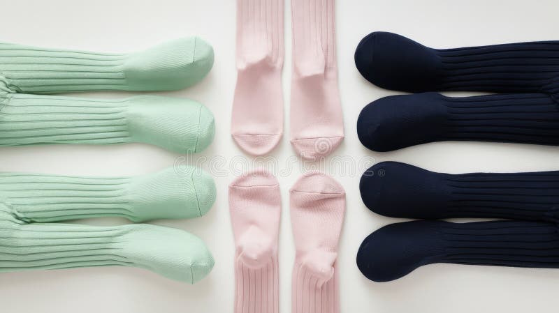 A Collection of Pastel-colored Socks in Green, Pink, and Navy Arranged ...