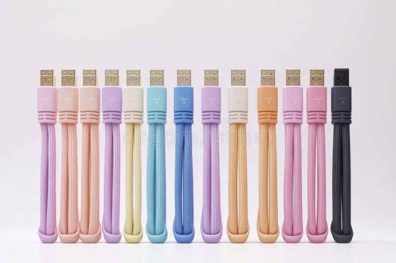 Collection of Pastel Colored USB Cables Laid Out in a Row Symbolizing ...