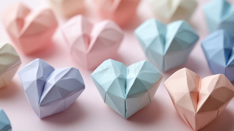 Collection of Pastel Origami Hearts Stock Illustration - Illustration ...